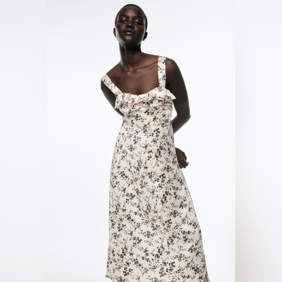 Zara | Dresses | Zara Floral Print Spring Camisole Slip Satin Dress ...